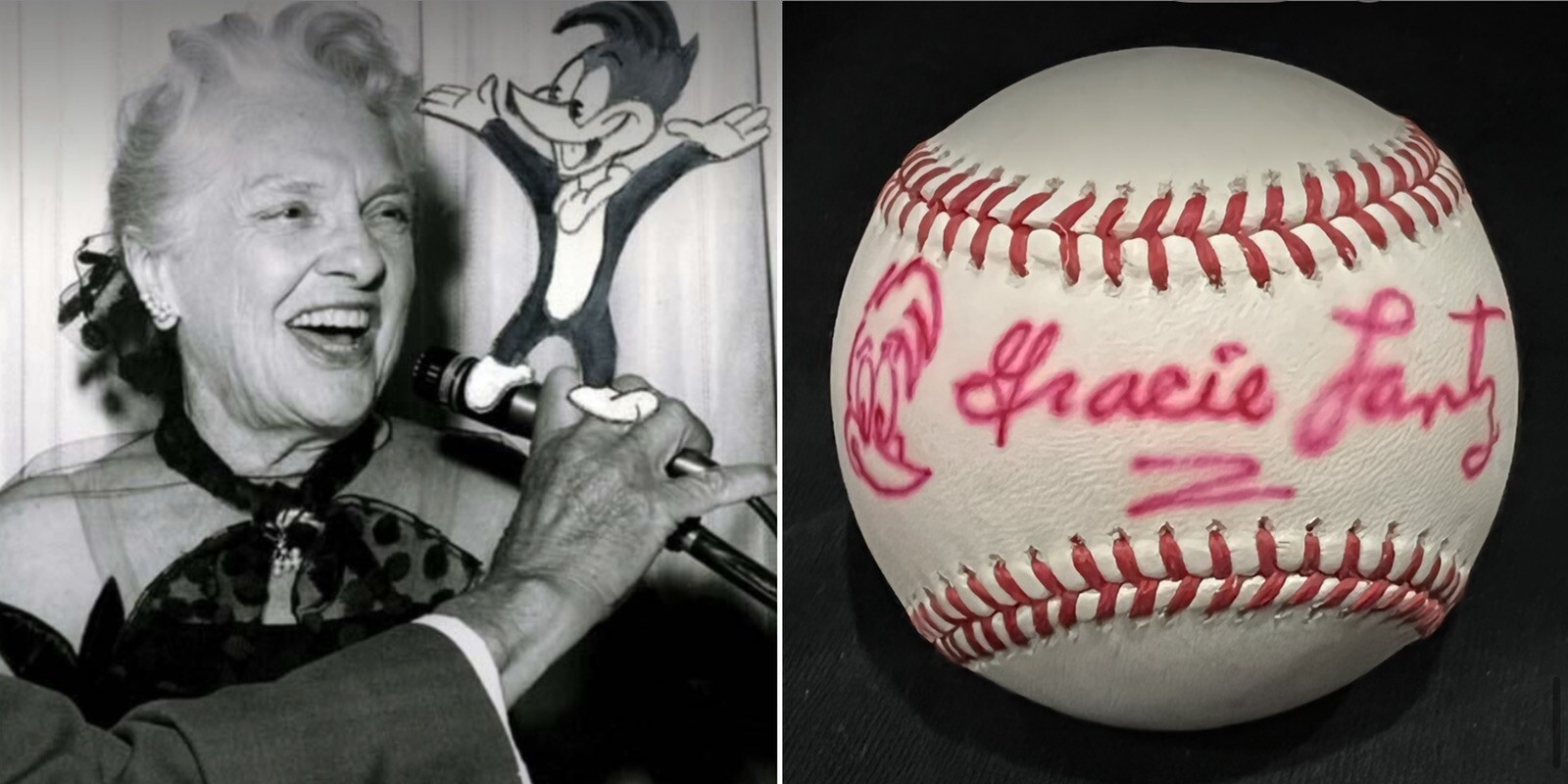 ONLY KNOWN Grace Stafford Lantz (dec92) PSA/DNA Signed Baseball Woody ...