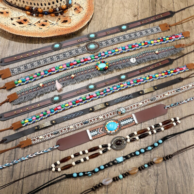 Boho Beaded Braid Hat Band Ethnic Western Hat for Cowboy Hat Band Hat ...