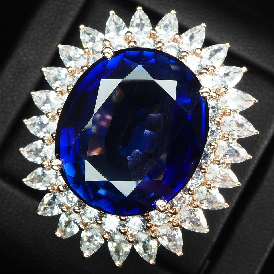 925 Sterling Silver Rose Gold Rings Radiant Royal Blue Tanzanite Oval ...
