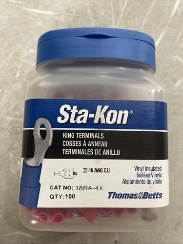 Sta-Kon 18RA-4X Ring Terminals 22-16 AWG 100 Count | eBay
