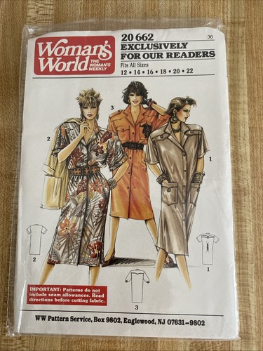 Vintage 1980s Woman’s World Dress Pattern, 20 662, Fits All Sizes 12-22 ...