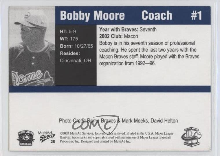 2003 MultiAd Sports Rome Braves Bobby Moore #28 | eBay UK