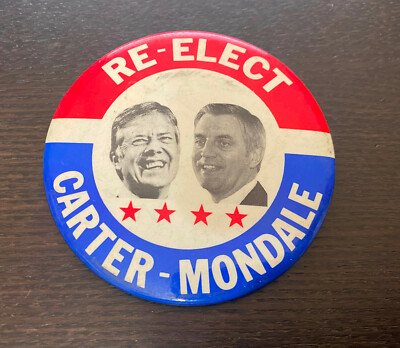 JIMMY CARTER / WALTER MONDALE -- Vintage 3.5" Pinback Button President ...