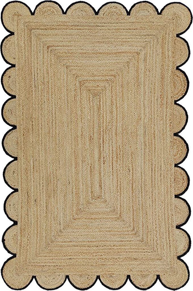 Rug Scallop Hallway Carpet 100% Natural Jute Hand Braided Farmhouse ...