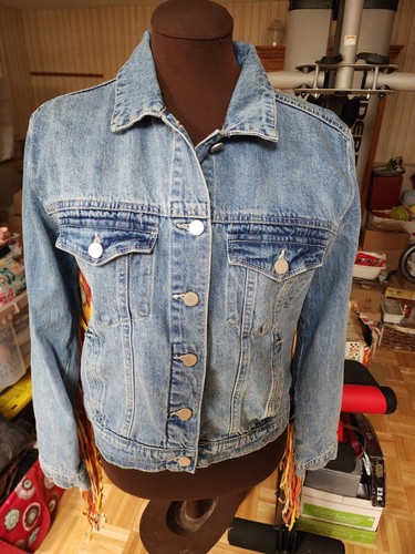 Scully Womens Fringe Denim Western Jacket Yellowstone Theme Size L | eBay