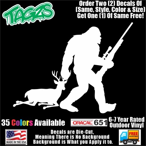 Bigfoot Sasquatch Rifle Deer Hunter Funny DieCut Vinyl Window Decal ...