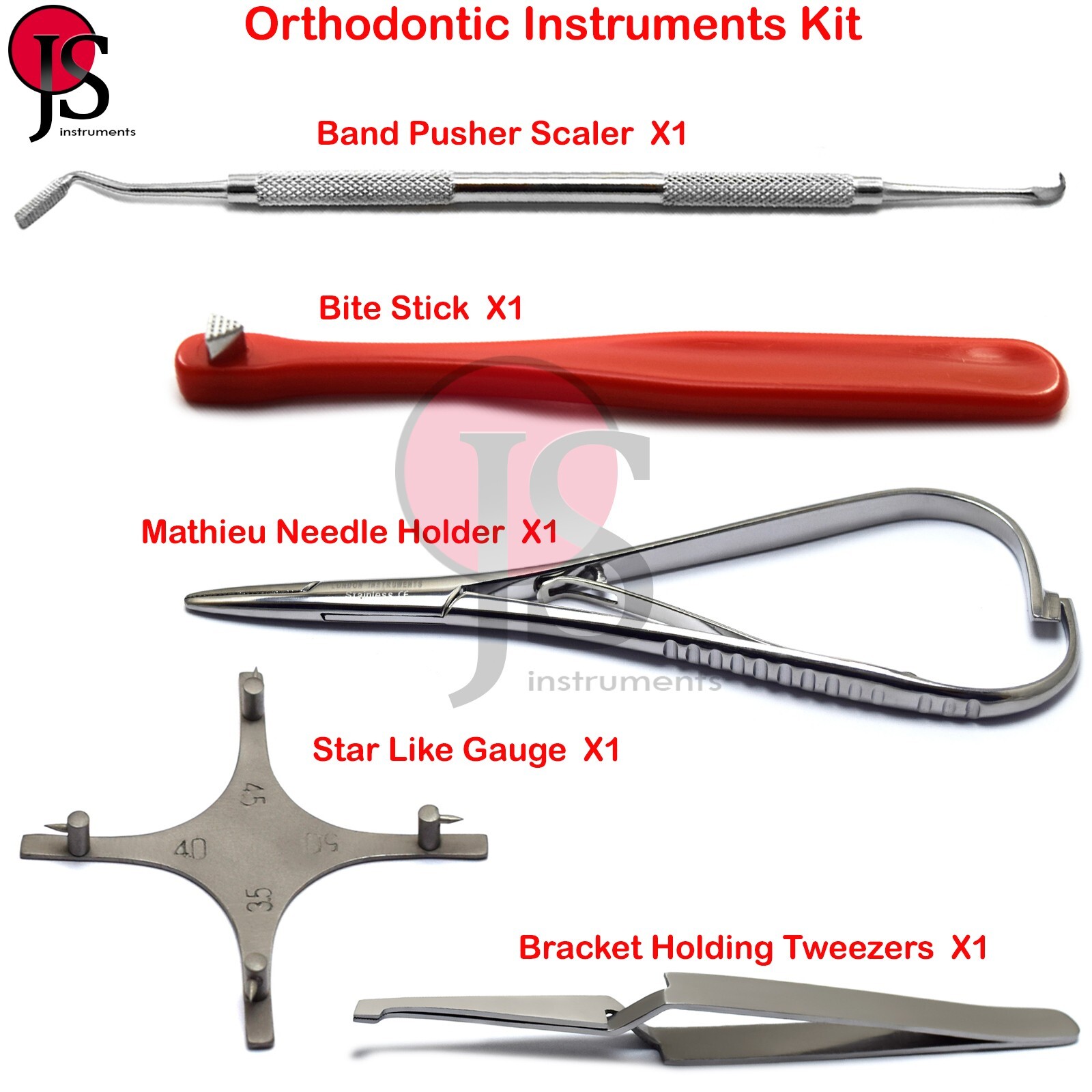 5PCS Orthodontics Setup Kit Needle Holder Band Pusher Bracket Tweezers ...