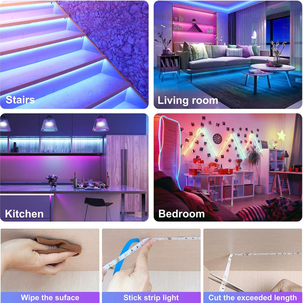 LED Strip Lights 100ft 50ft Bluetooth White RGB Color Changing Room ...