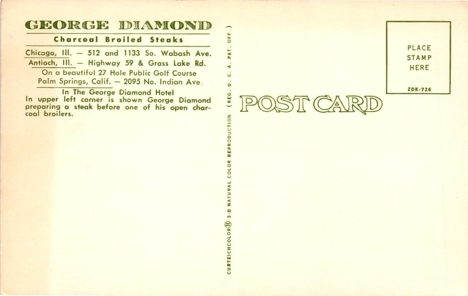 Vintage Postcard - George Dimond Charcoal Broiled Steaks Restaurant ...