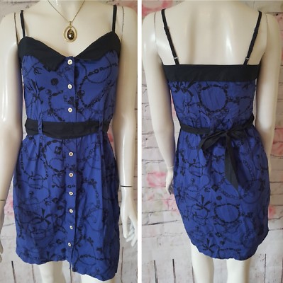 HOOCH,BLUE MIX DRESS,UK10,BELTED,ADJUSABLE STRAPS,FASTENING BUTTONS ...