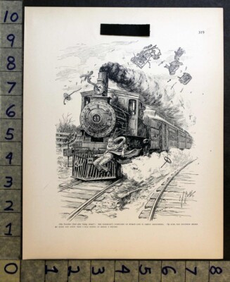 1906 RAILROAD TRAIN HANDCAR ACCIDENT CART CHARLES JAY BUDD ARTIST PRINT ...