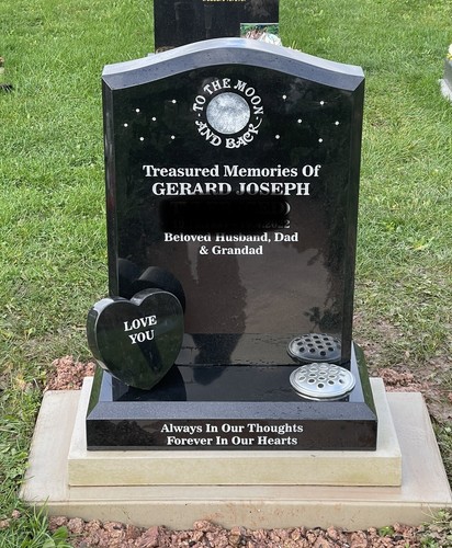 Black Granite Headstone With Moon And Stars Design And Small Heart | eBay