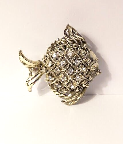 Vintage Tropical Fish Silver Tone and Rhinestone Brooch Pin | eBay