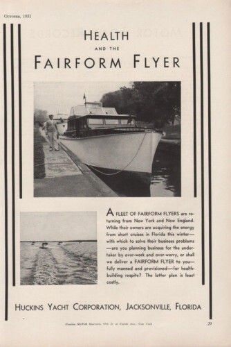 1931 HUCKINS YACHT MOTORBOAT FAIRFORM FLYER CRUISER JACKSONVILLE AD ...