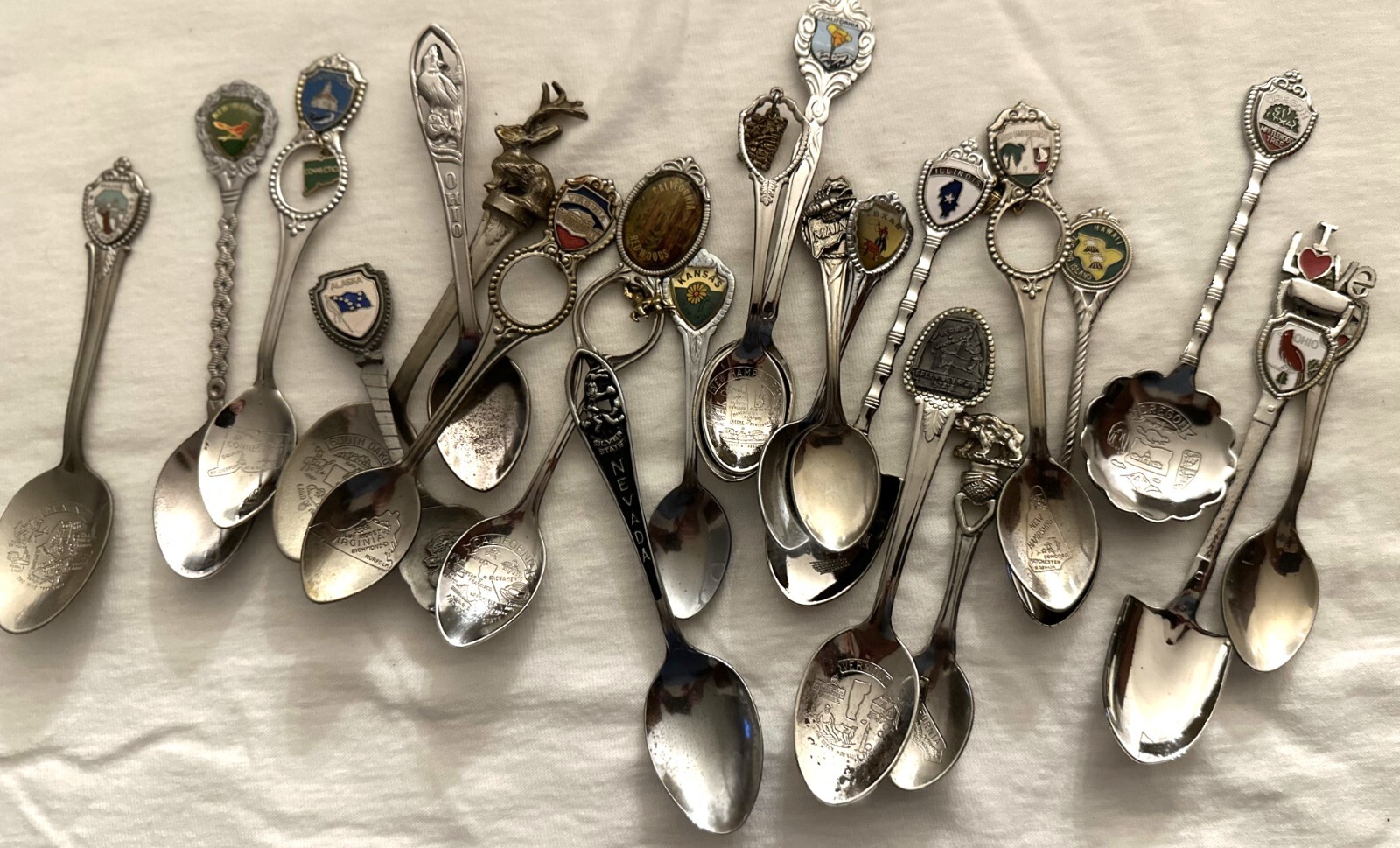 (Group of 22) Vintage Assorted Silverplated United States STATE ...