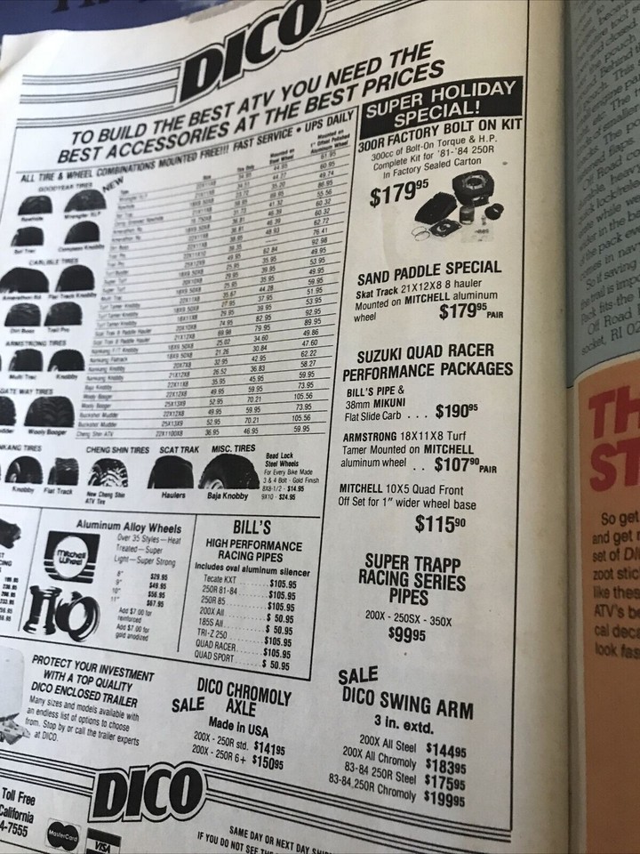 DIRT WHEELS MAGAZINE-DECEMBER 1985-HONDA '86 4 TRAX/PLATO DAVIS-RTW/JOE ...