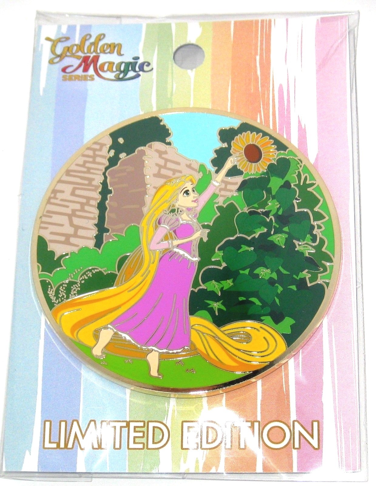 RARE LE Jumbo 3" Disney Pin Rapunzel Tangled Sunflower #145 Acme Golden ...