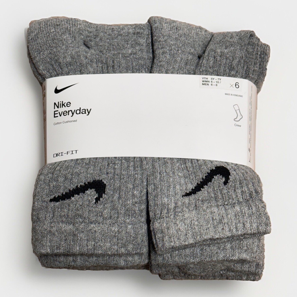 AUTHENTIC Nike Unisex Everyday Crew Socks 6-PAIRS GRAY MEDIUM W6-10/M6 ...