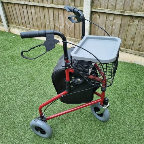 3 Wheel Tri Walker Red With Bag , Basket & Grey Table Top In Very Good ...