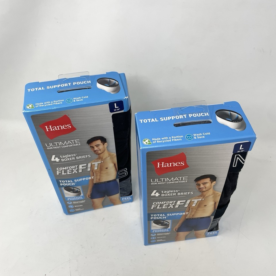 2x Hanes Comfort Flex Fit Boxer Briefs Mens L 4 Pack 8 Pairs Total ...