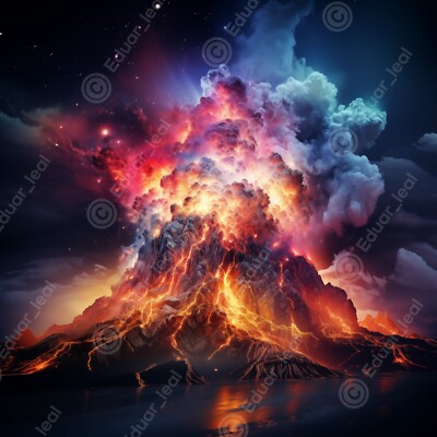 Digital art light volcano landscape colorful neon photo wallpaper full ...