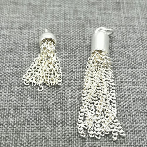 2pcs of 925 Sterling Silver Plain Chain Tassel Charms for Necklace ...