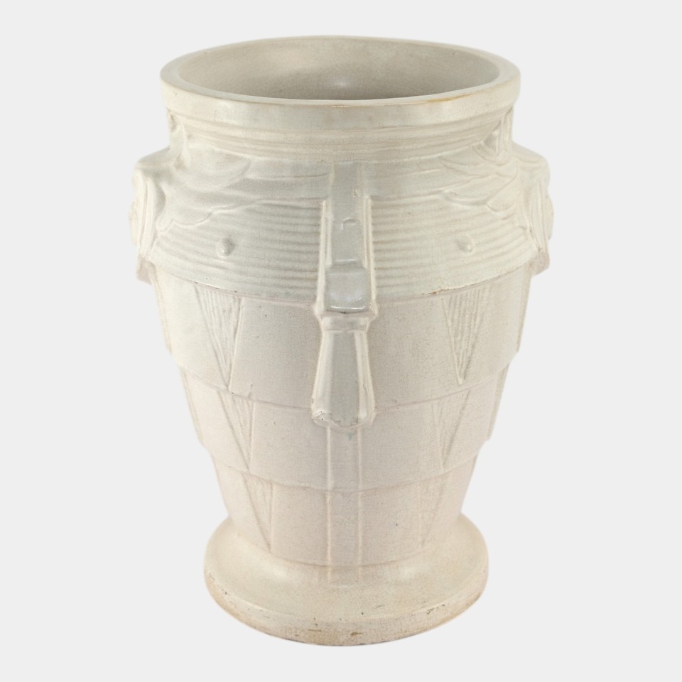 McCoy 1920s Art Deco Egyptian Revival Art Pottery White Sphinx Sand Jar ...