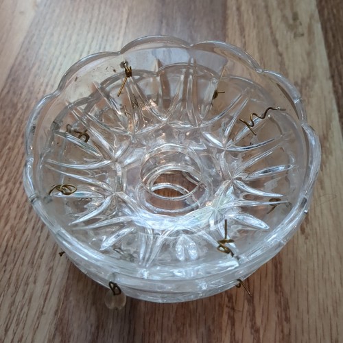 3 Piece VINTAGE 3 3/4” W/ 4 BRASS PIN HOLE GLASS BOBECHE 7/8” CENTER ...