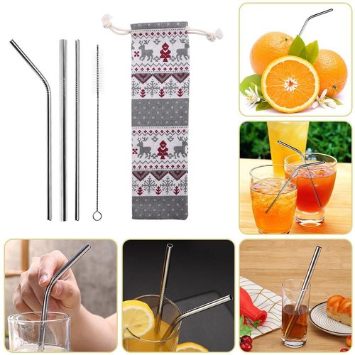 5pcs Stainless Steel Drinking Straw+Cleaner Brush Coffee Tool (Pipette ...