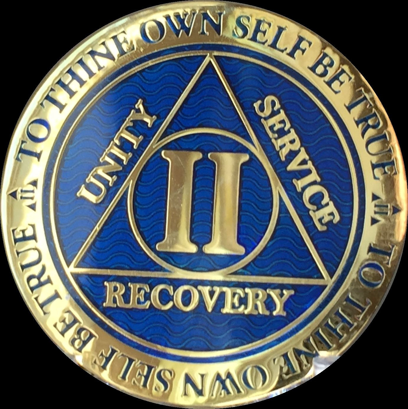 2 Year AA Medallion Blue Gold Plated Alcoholics Anonymous Sobriety Chip ...