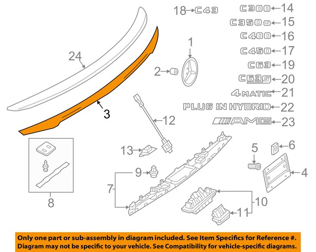 Mercedes-Benz OEM 15-16 C300 Trunk Lid-upper Molding Trim 2057430082 ...