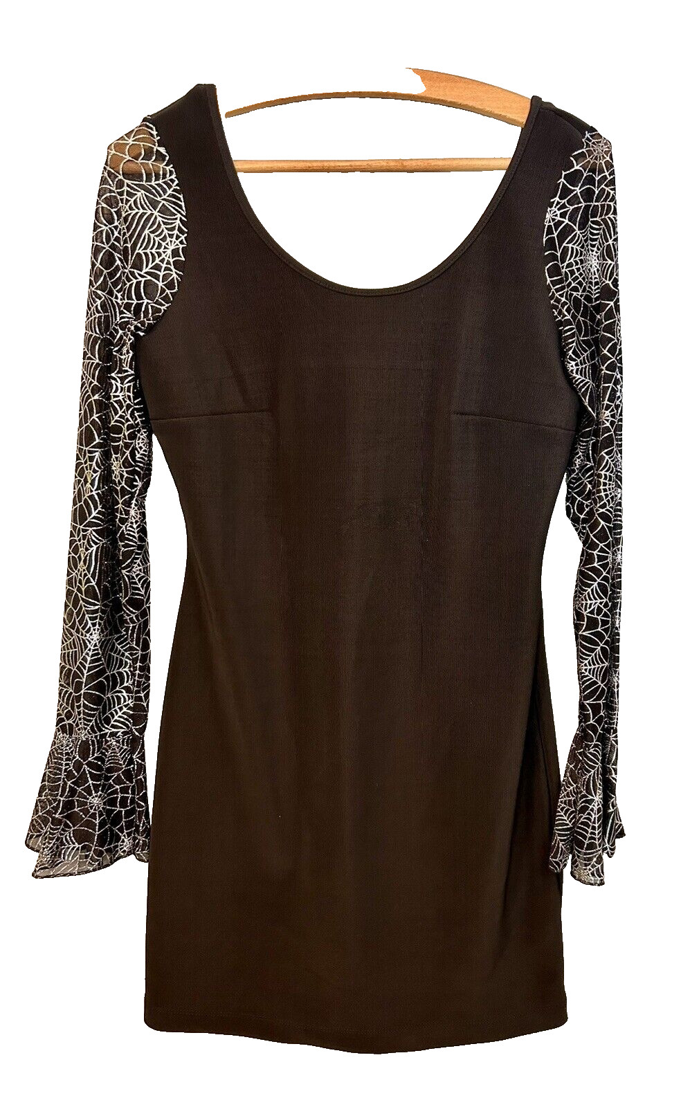Spirit Halloween Black Spider Web Bell Sleeves Fitted… - Gem
