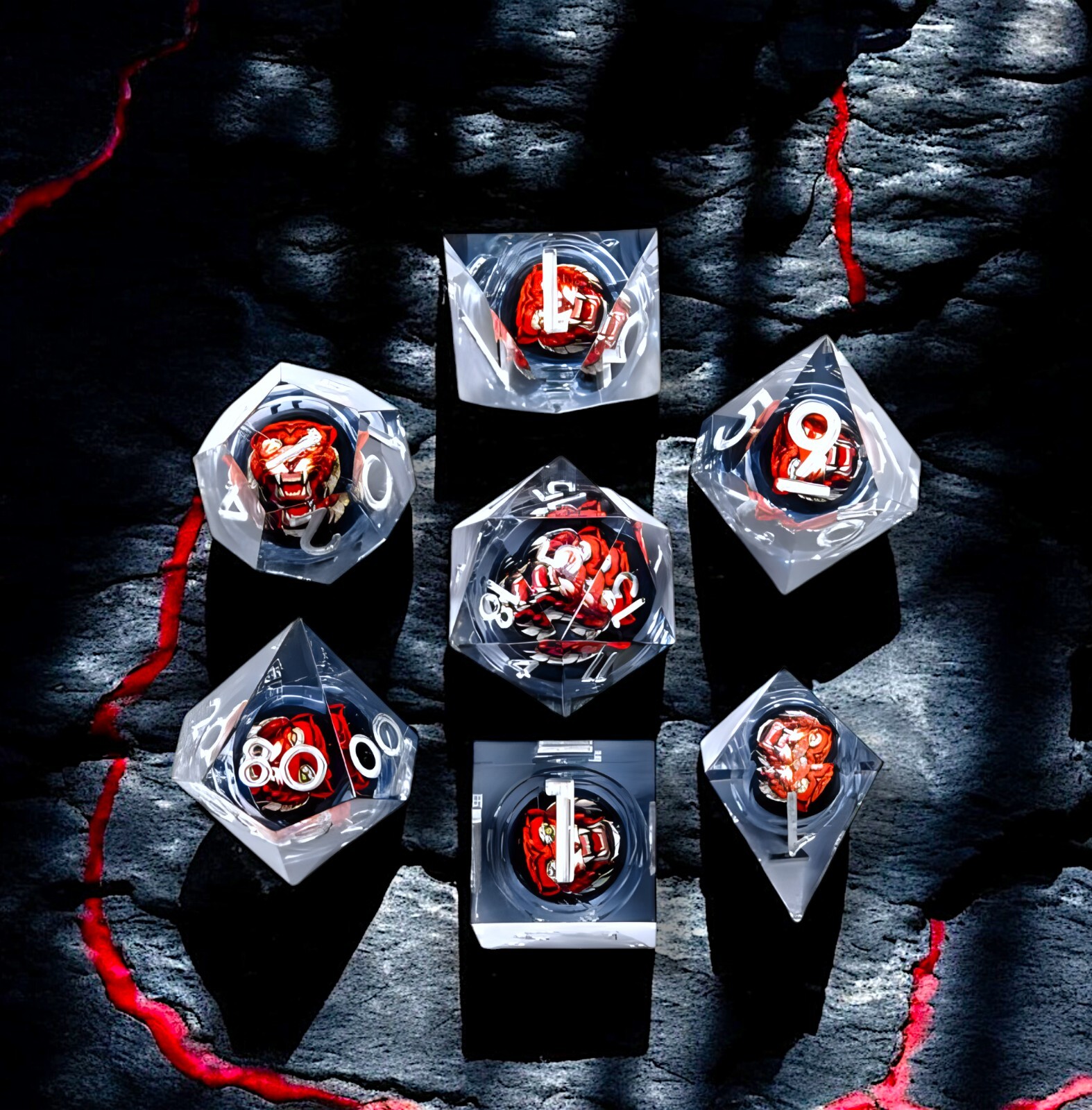 Tiger Dice Orange Black Liquid Core 7pc Dungeons Dragons Dice Set ...