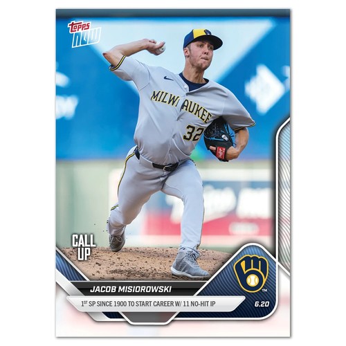 Jacob Misiorowski - 2025 MLB Topps Now 327 - 11 No-Hit Innings Brewers ...