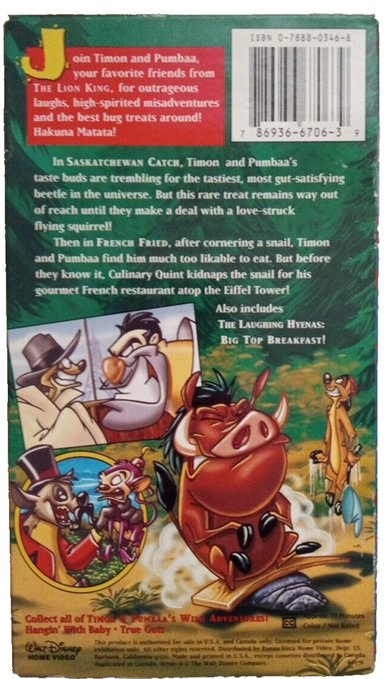 Timon and Pumbaa's Wild Adventures Grub's on Vintage VHS 1996 - Lion ...