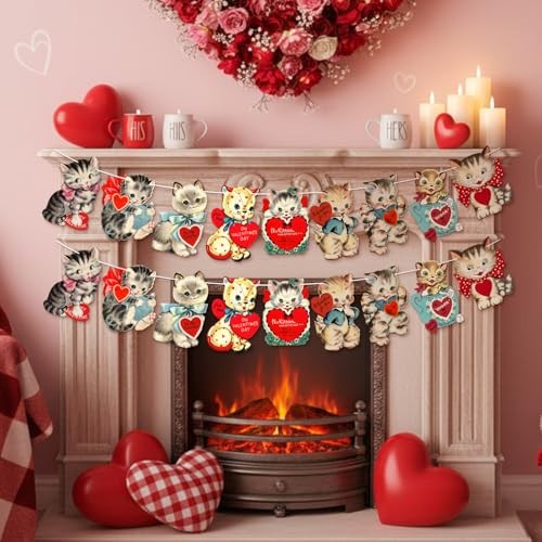 2 Pcs Valentines Day Decor Vintage Valentine Banner Garland Traditional ...