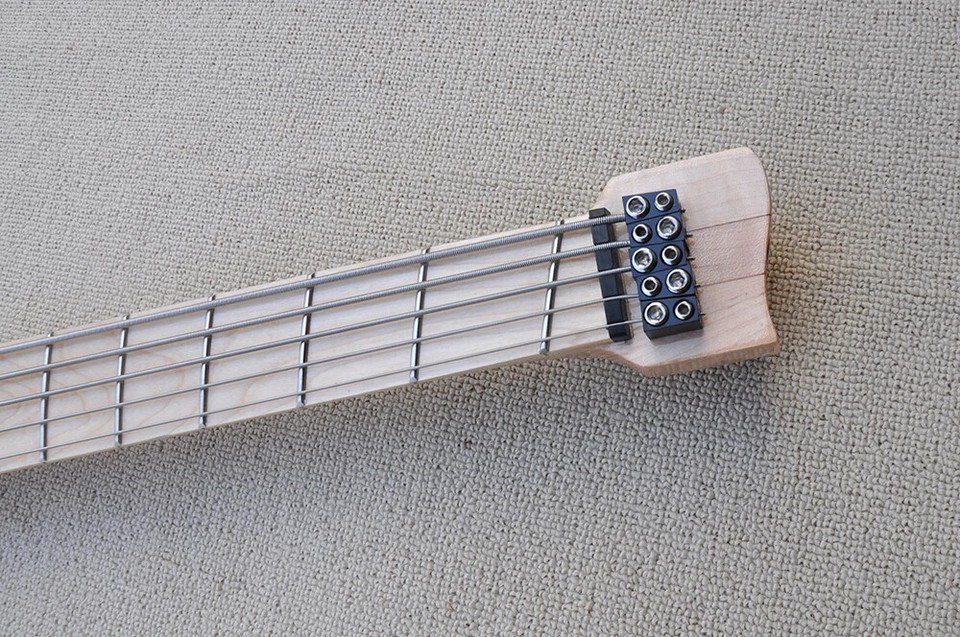 Green 5 Strings Headless Electric Bass Guitar with Slanted Frets Maple ...