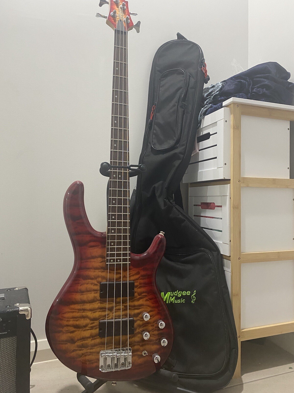Left Hand bass guitar used And Amp Bass Stand And Bag. | eBay