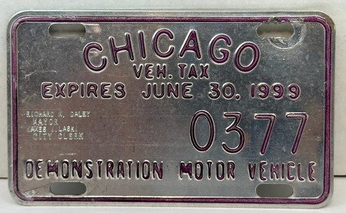 1999 Chicago Illinois Tax Tag Demonstration Motor Vehicle License Plate ...