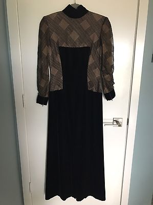 BOB MACKIE couture gown BLACK VELVET overlay POSH CHIC Retro Glam 80s ...