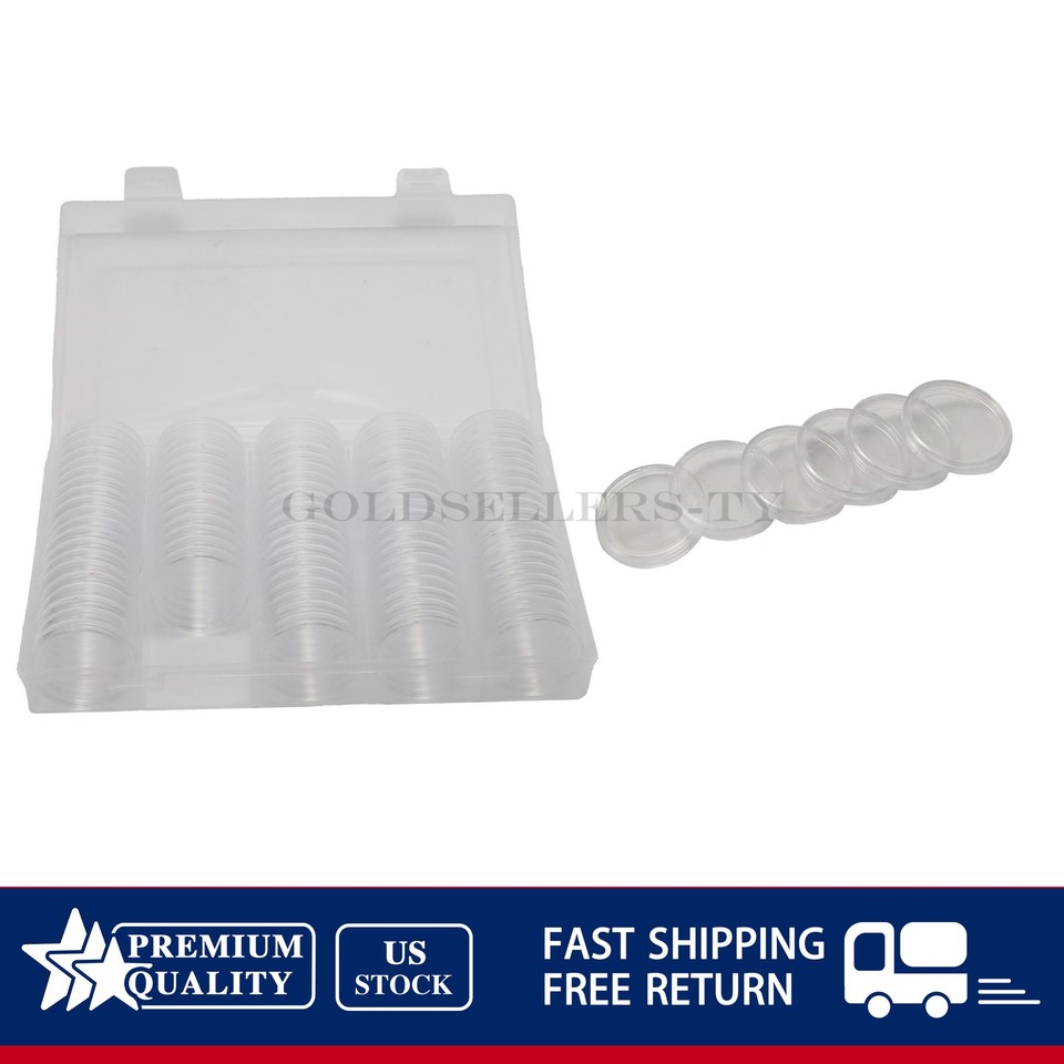 100PCS 30mm Round Clear Coin Capsules + White Gaskets & Box - Secure ...