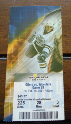 Edmonton Oilers Ticket February 16 2001 VS Islanders seat 3 | eBay