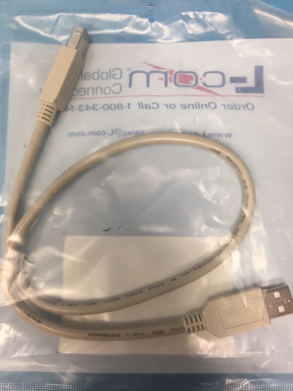 L-Com CSMUAB-05M Cable Assembly, USB Type-A, USB Type-B, 0.5m, 20 AWG ...