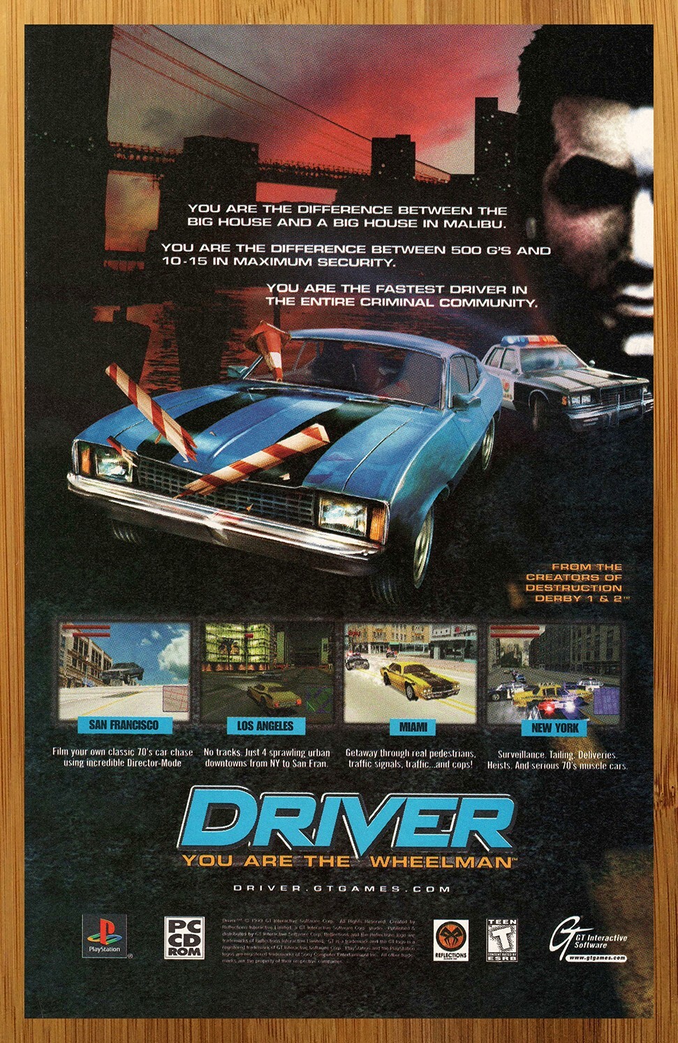 1999 Driver PS1 PSX Playstation 1 Vintage Print Ad/Poster Video Game ...