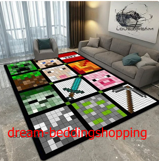 Kids Minecraft Bedroom Living Room Carpets Anti-Slip Floor Rugs Mat ...