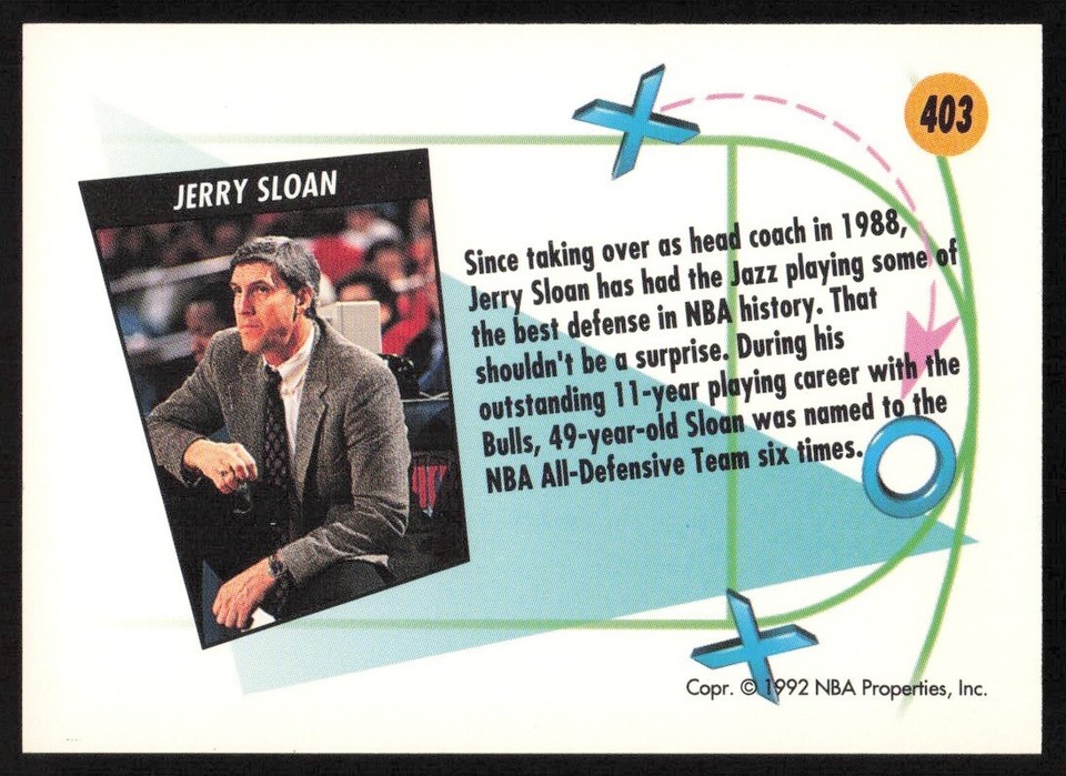 1991-92 SkyBox Coach Jerry Sloan #403 Utah Jazz | eBay