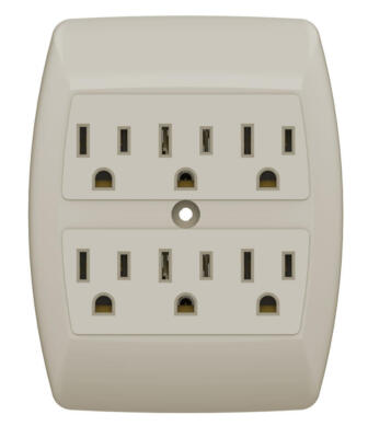 Ivory 2 Outlet into 6 Outlet Adapter Grounded Wall Tap Indoor ...