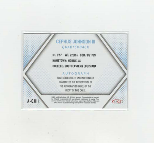 2023 Sage Autograph Red Cephus Johnson III #A-CJIII Rookie Auto | eBay