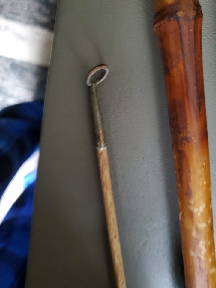 Vintage Bamboo Cane Pole Fishing Rod 4 Piece 12Ft with Eyelets and Wood ...