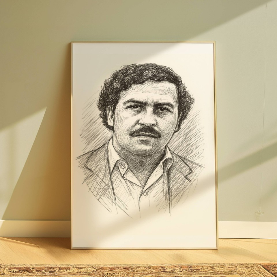 PABLO ESCOBAR DRUG CARTEL DRAWING PRINT PORTRAIT SKETCH 8" x 10" WALL ...